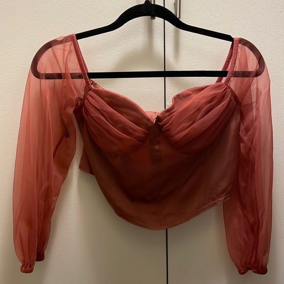 Missguided | Tops | Misguided Corset Satin Crop Top With Sheer Sleeves ...